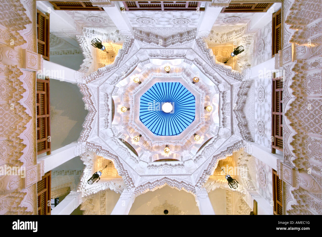 Ceiling of the dining room in the Palais Sebban riad in Marrakech ...