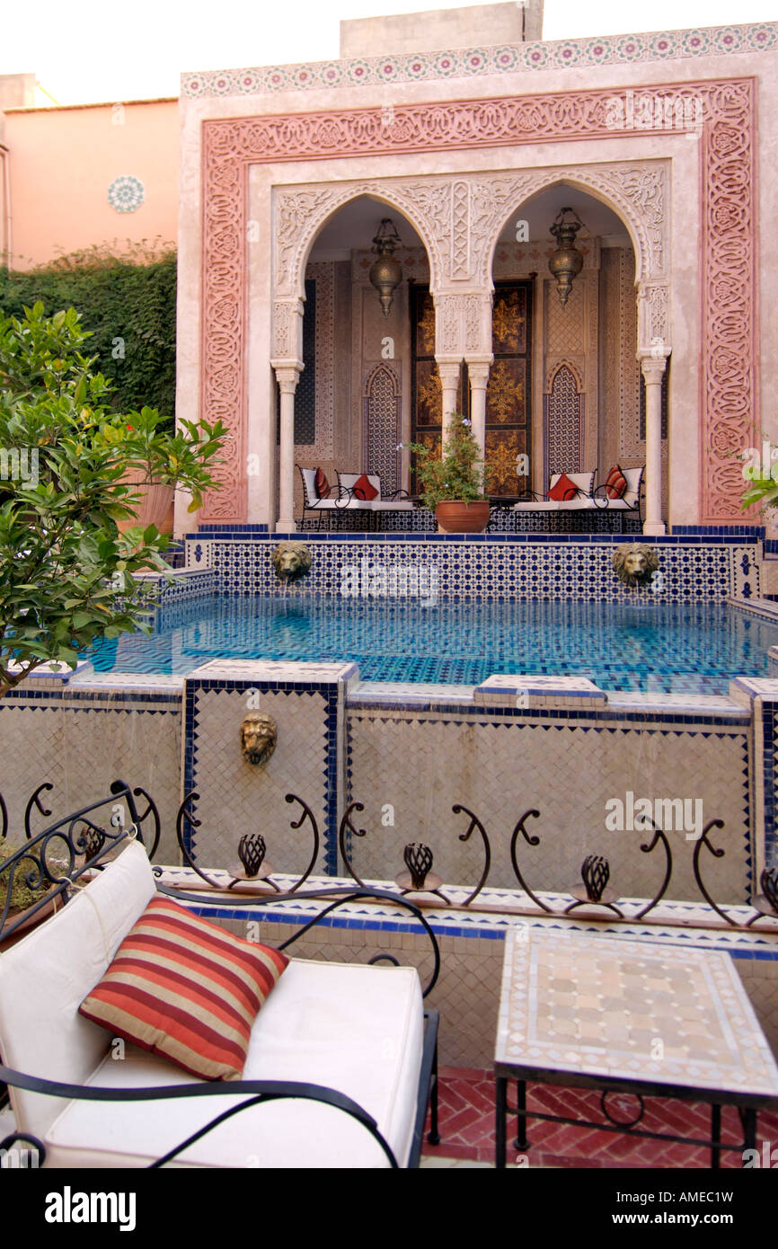 View of the pool and relaxation area in the Palais Sebban riad in ...