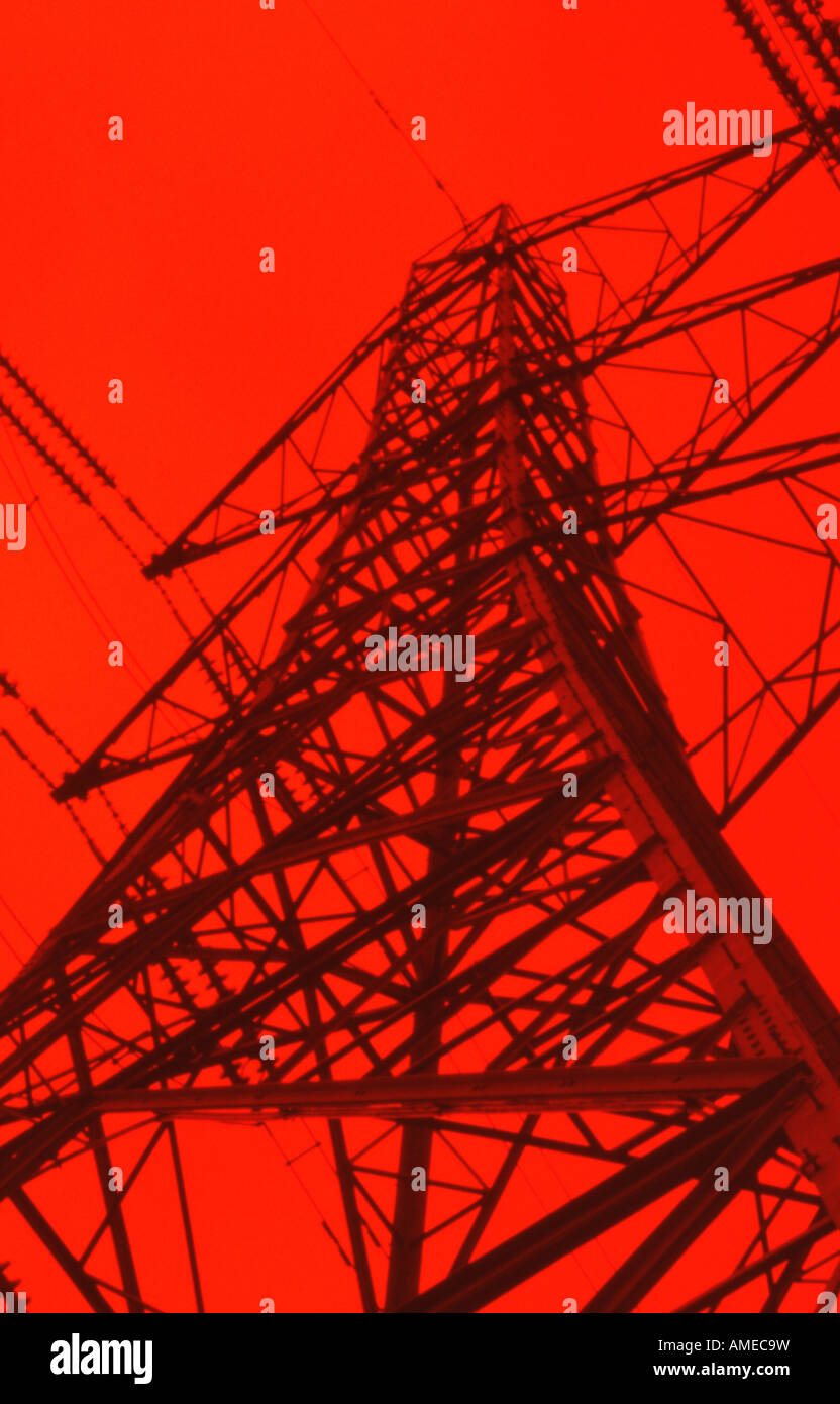 Red Electricity Pylon Stock Photo - Alamy