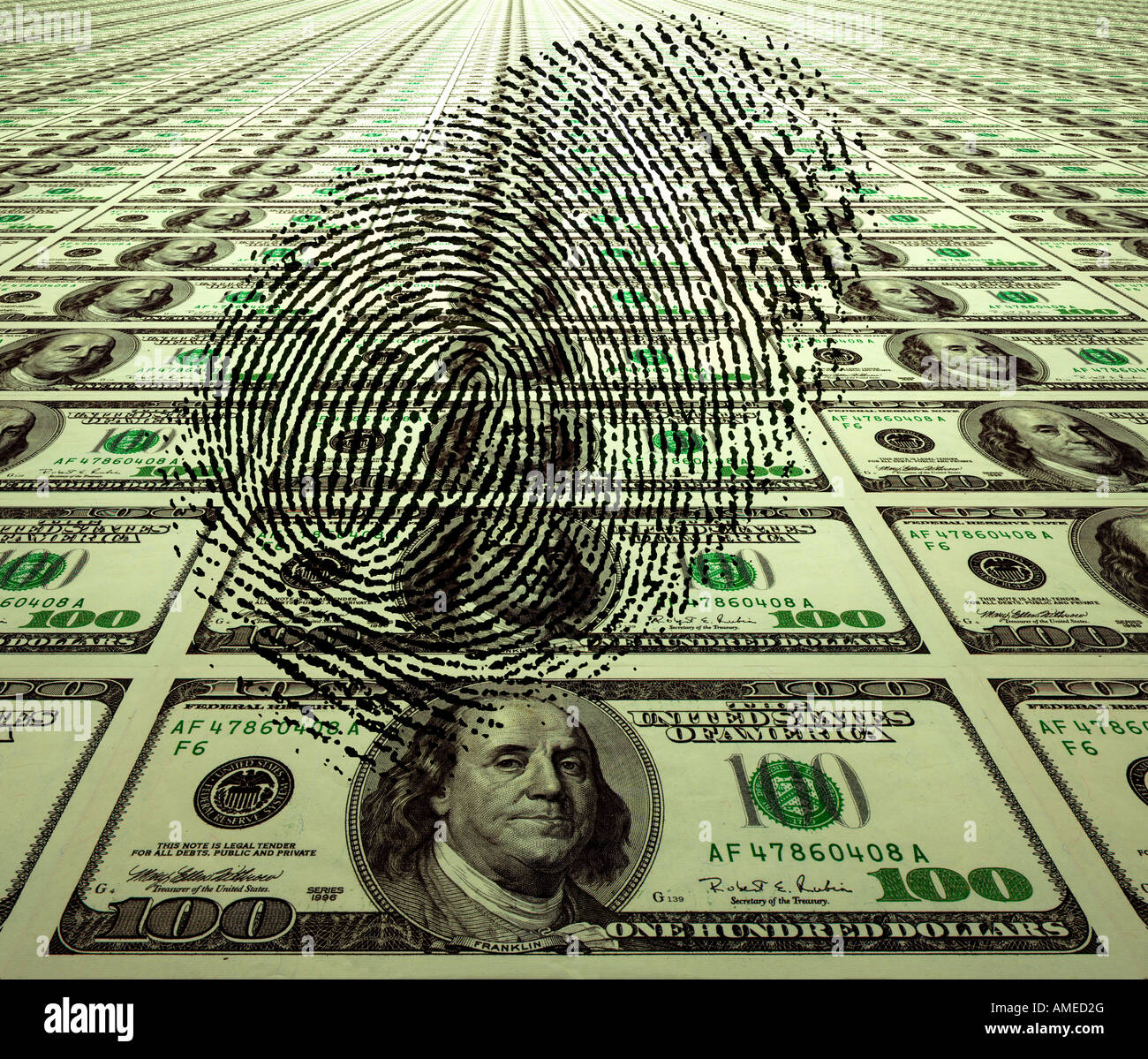 finger print composited on field of tiled $100 bills Stock Photo - Alamy