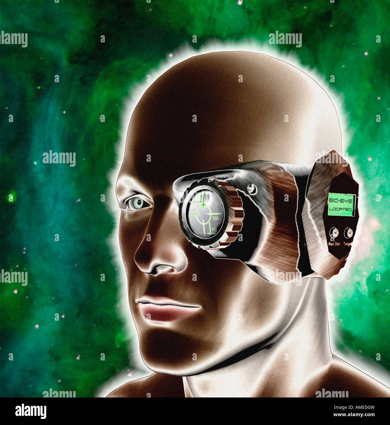 futuristic 3D computer generated bionic male robot head Stock Photo - Alamy