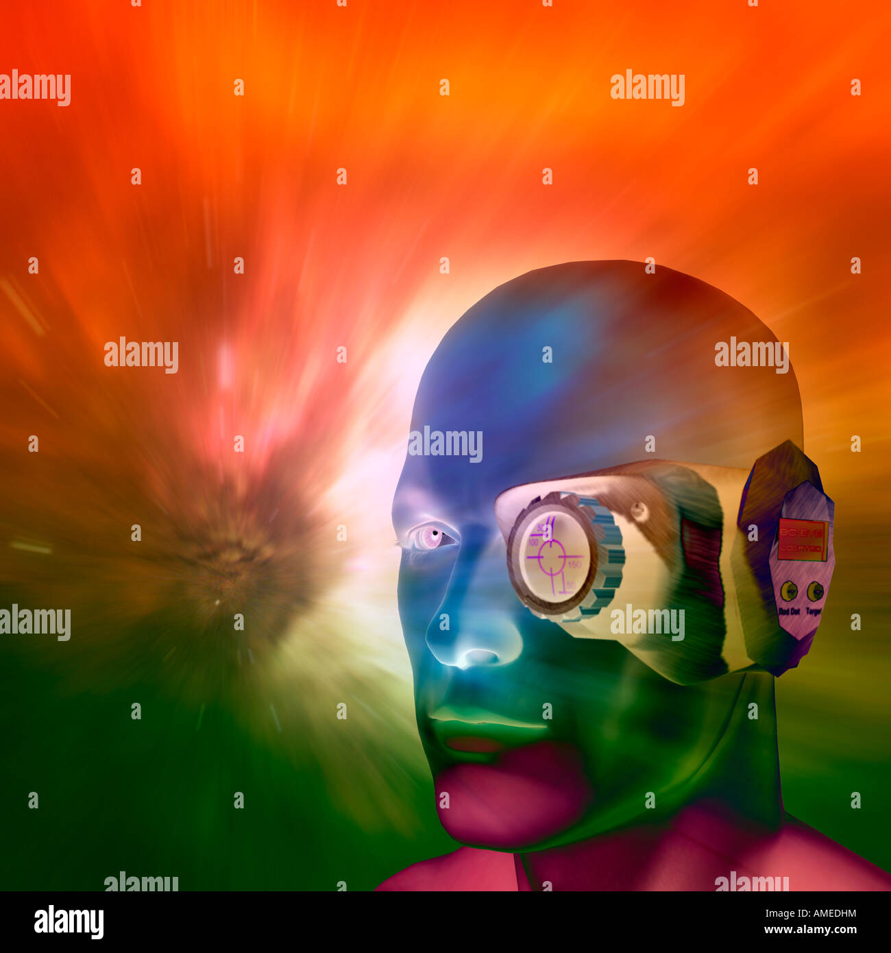 futuristic 3D computer generated bionic male robot head Stock Photo - Alamy