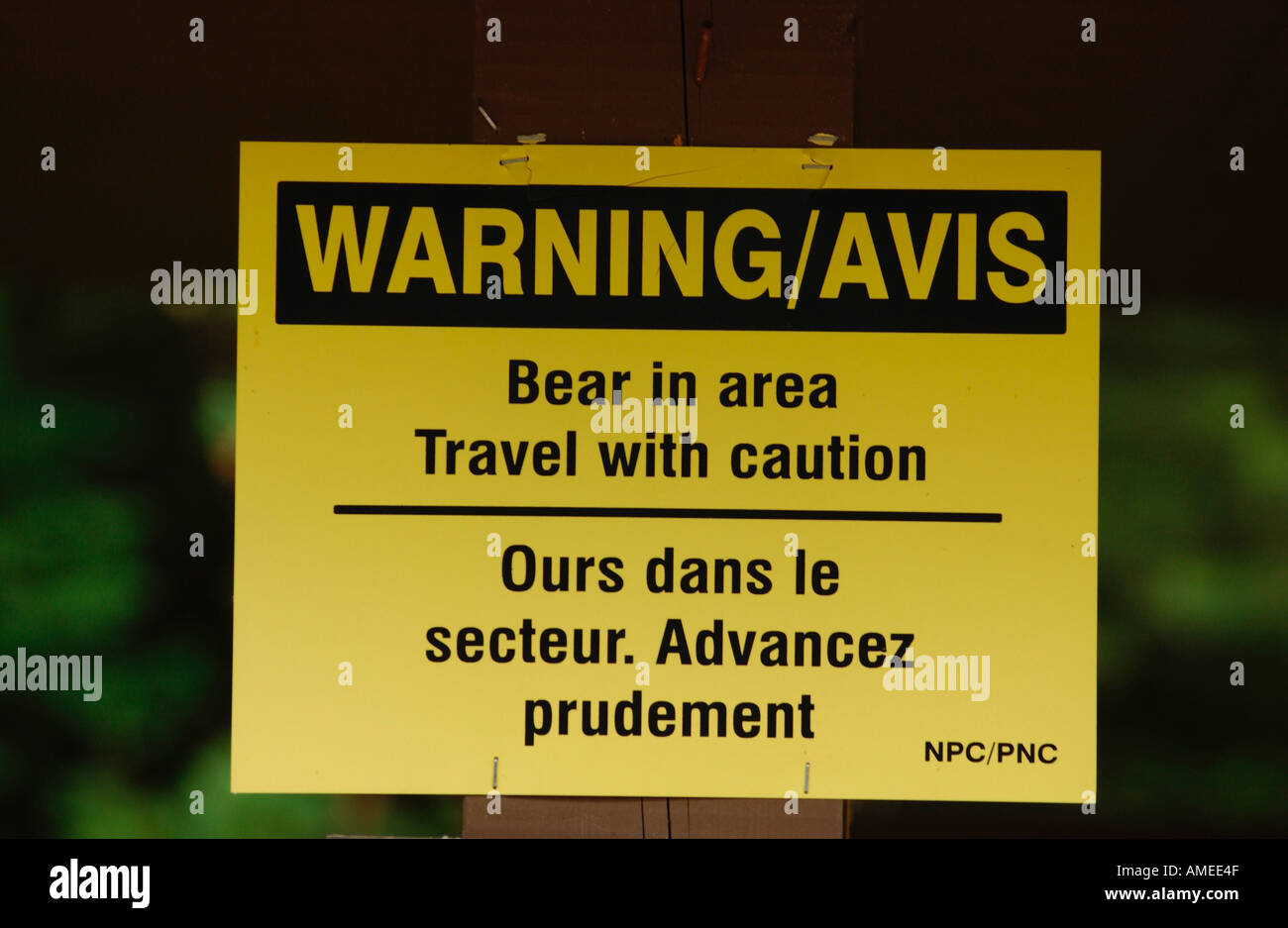 Bear warning sign Canadian Rocky Mountains Alberta Stock Photo - Alamy