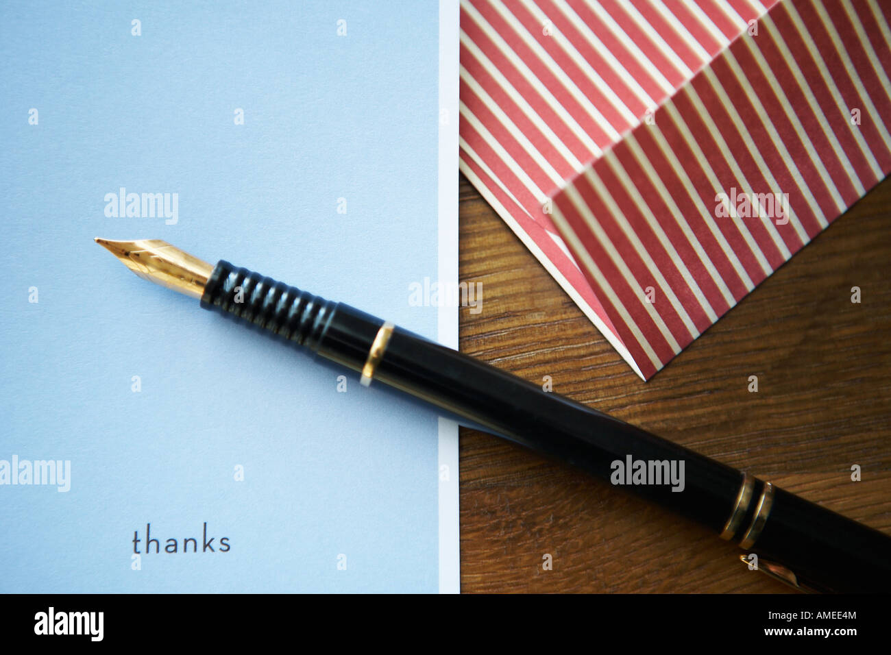 Thank you note and fountain pen Stock Photo - Alamy