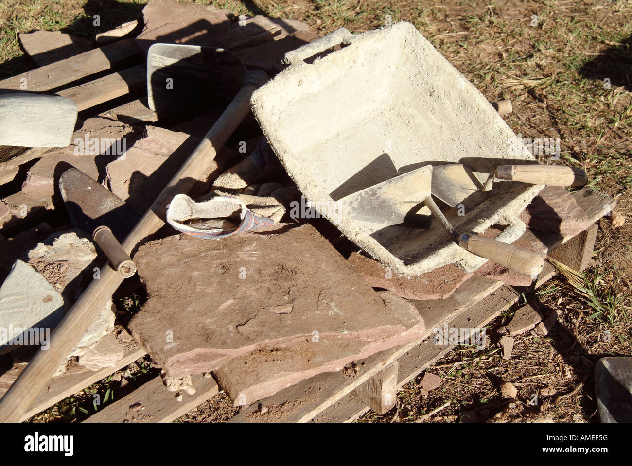 Masonry tools and sandstone Stock Photo - Alamy