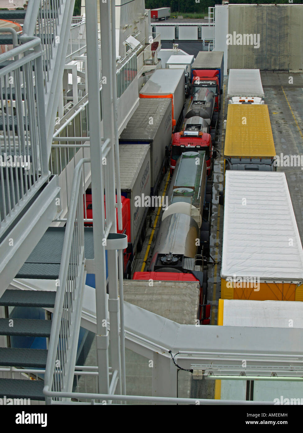 transportation of cargo in lorries on a roll on roll of ship on the ...