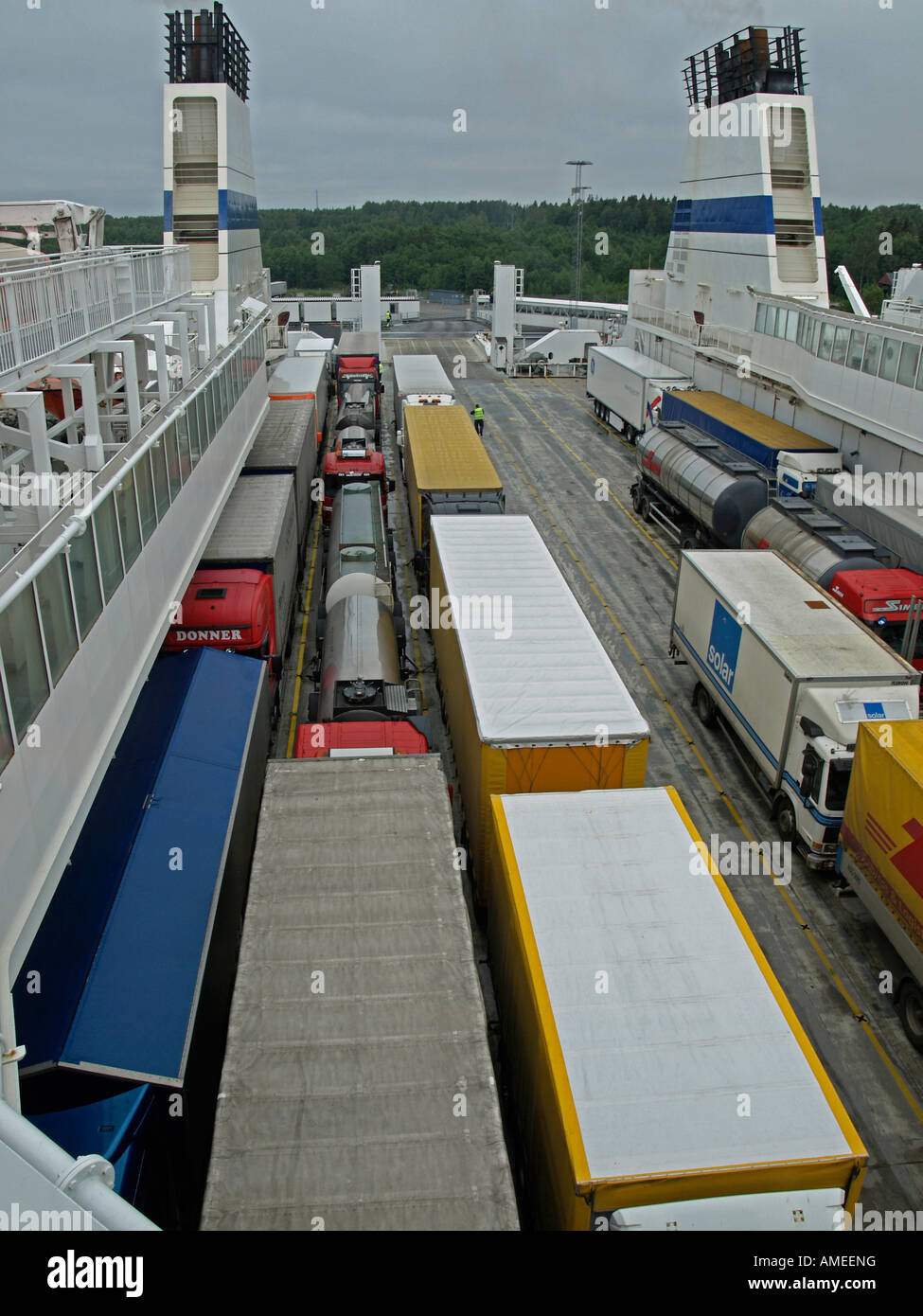 transportation of cargo in lorries on a roll on roll of ship on the ...