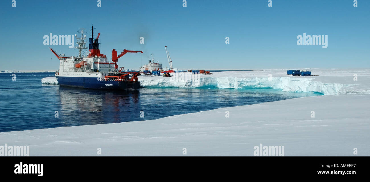 the research ship Polarstern in the Antarctica at discharge, Antarctica ...