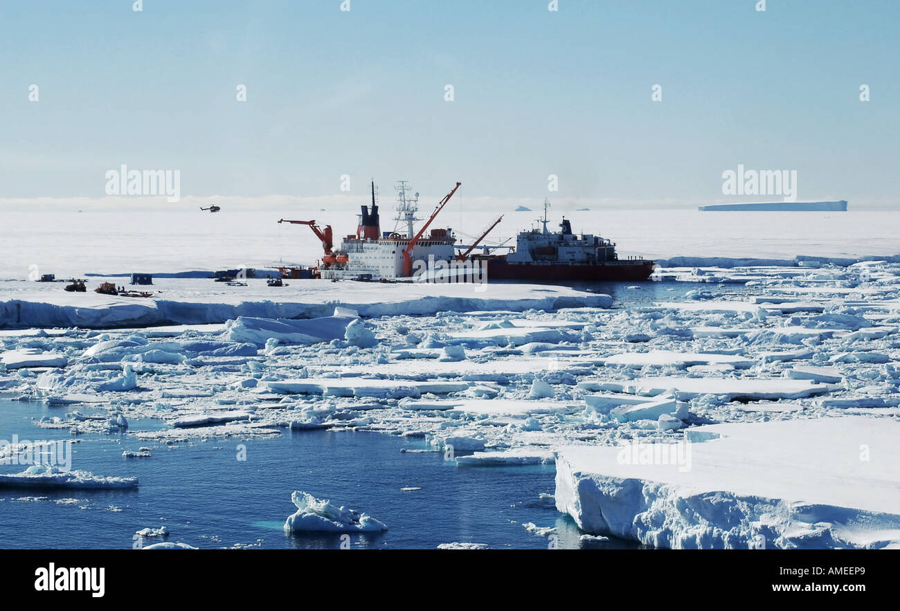 the research ship Polarstern in the Antarctica at discharge, Antarctica ...