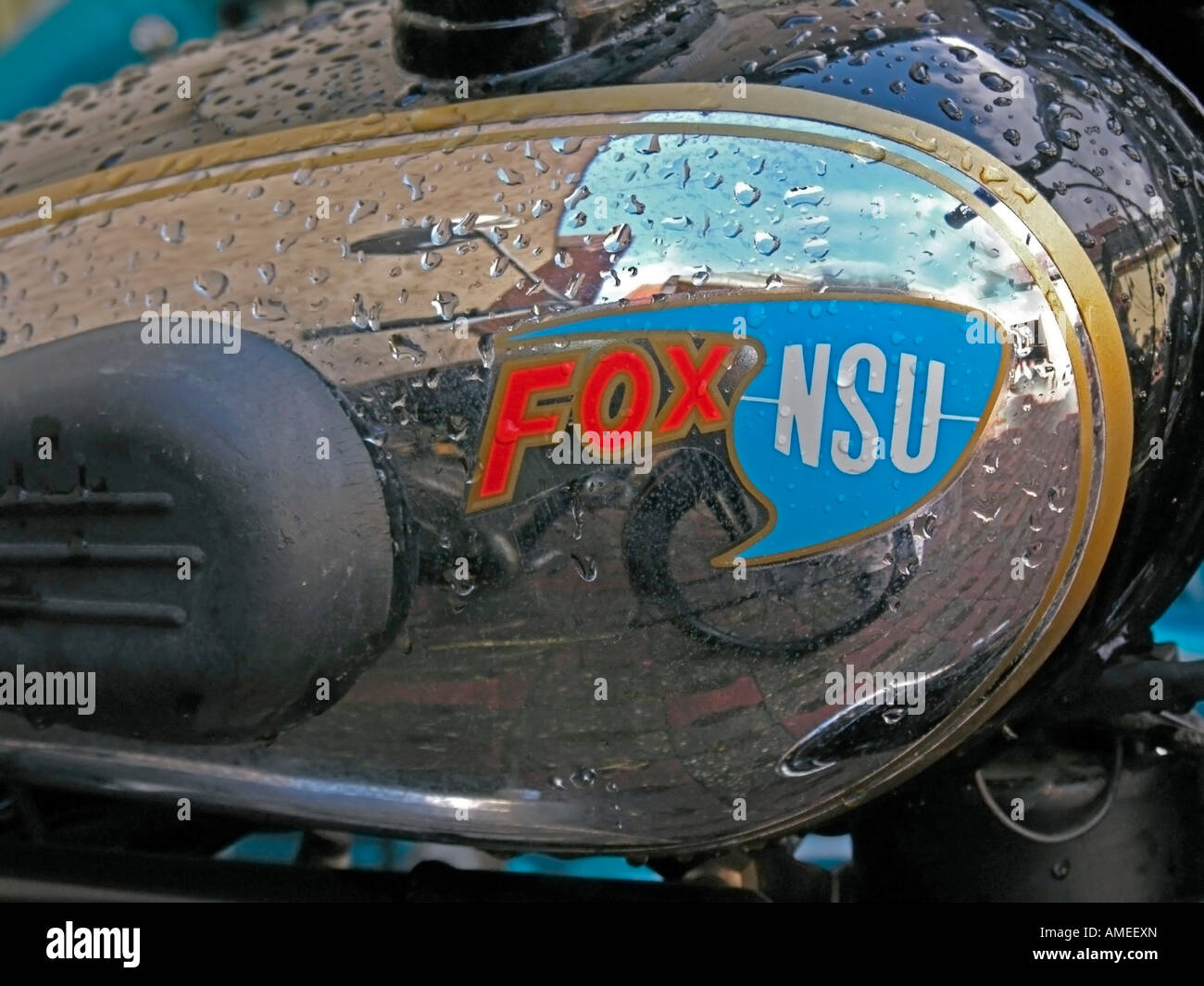 detail of an oldtimer motorbike with emblem for NSU Fox Stock Photo - Alamy