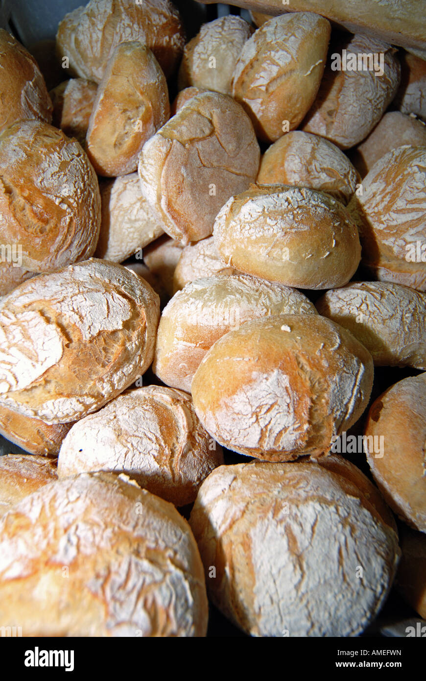 Crusty fresh Italian bread rolls in a bakery Stock Photo - Alamy