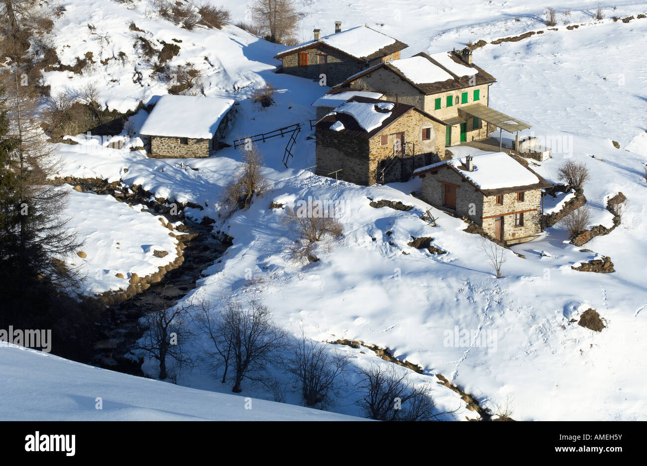 alpine village in winter Stock Photo - Alamy