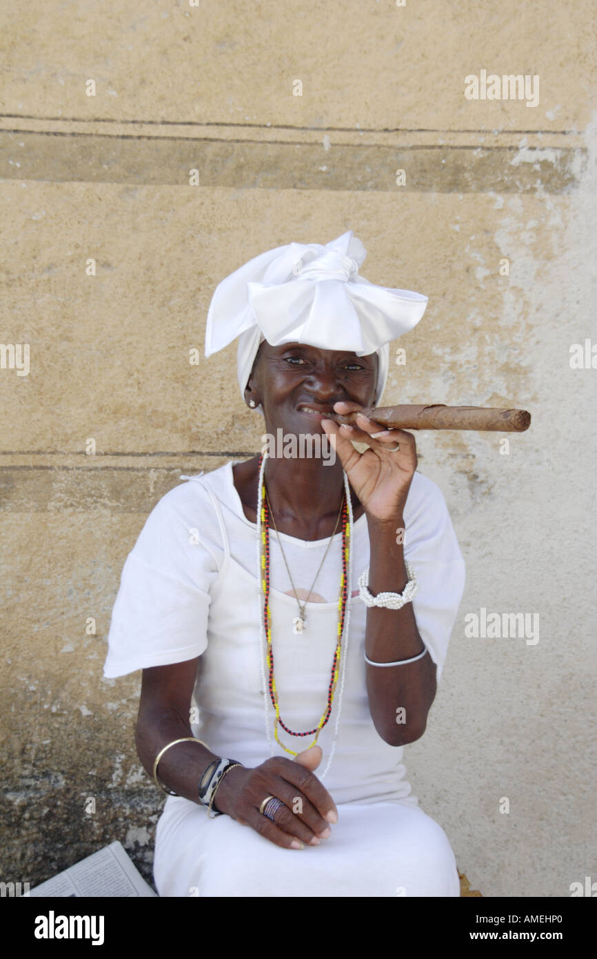 cuban woman smoking big cigar Stock Photo - Alamy