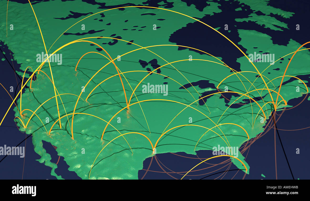 Connecting Points on Map of North America Stock Photo - Alamy
