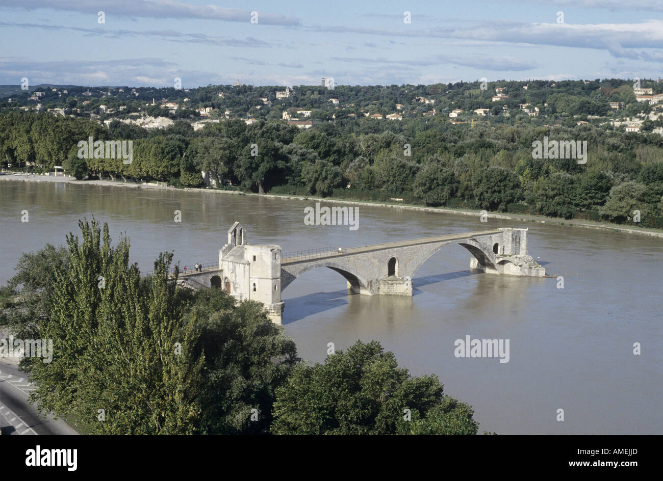 Viewed from above protruding into the river Rhone at Avignon the last ...
