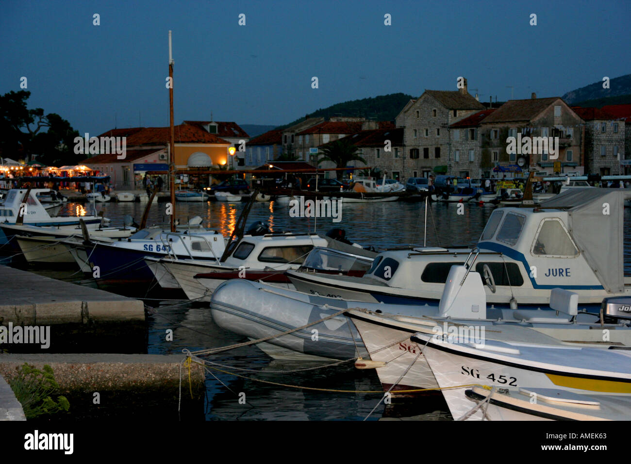 Stari Grad town at night on Hvar Island Stock Photo - Alamy
