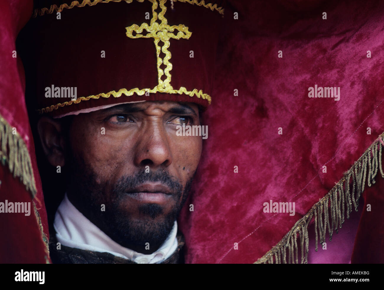An Ethiopian Orthodox Church deacon carrying the Ark of the Covenant in ...