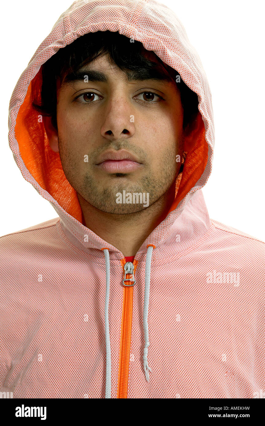 Young Man Wearing Hooded Jacket Stock Photo - Alamy