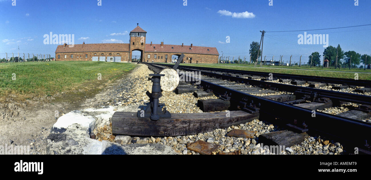 The main entrance to Birkenau viewed from the unloading ramp, Poland ...