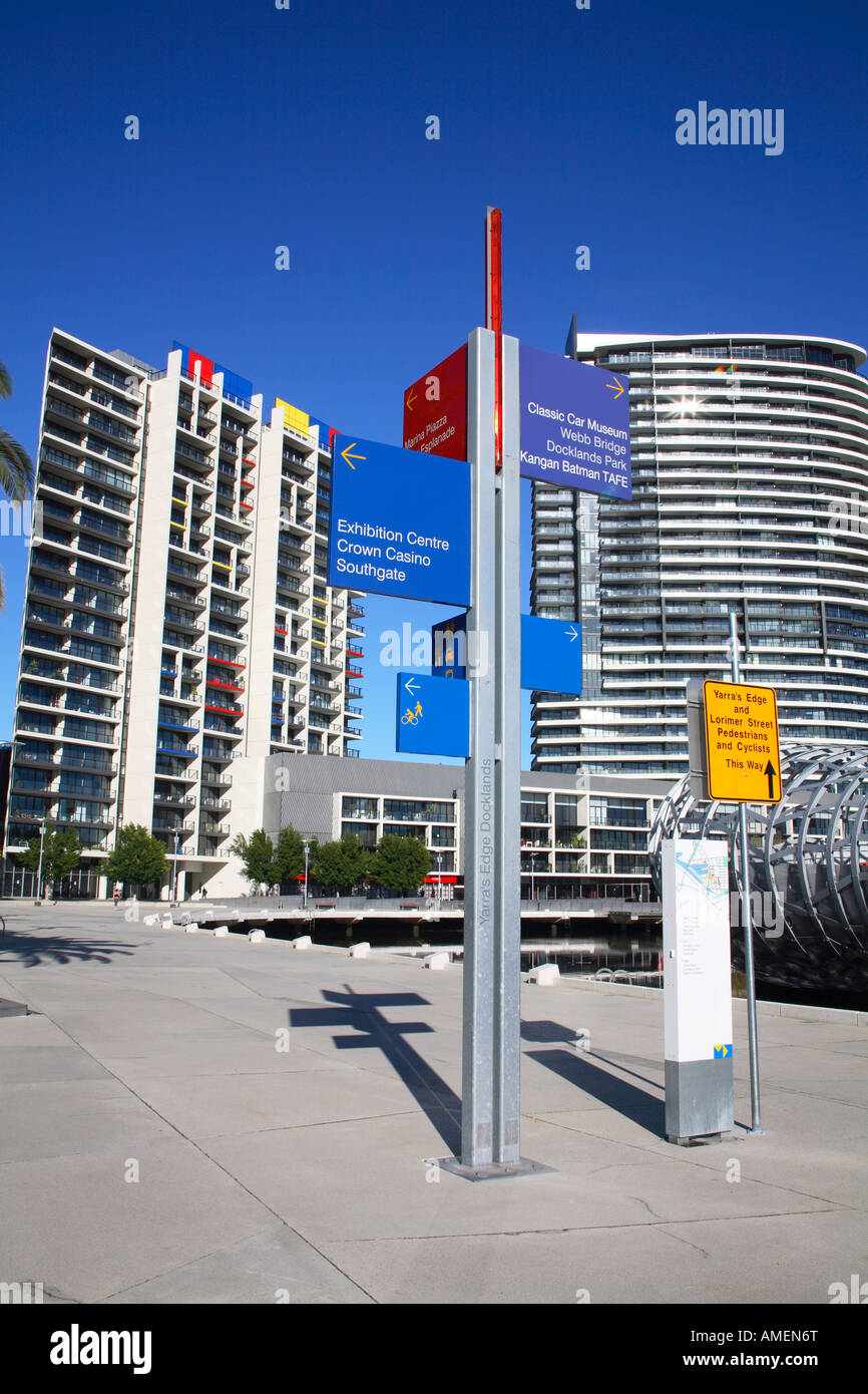 Colourful Sign Post at Victoria Harbour Docklands Melbourne Australia ...