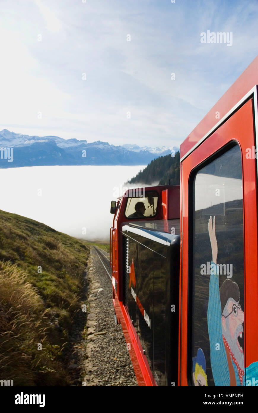 Mountain Train Rothorn Bahn between Brienz and Brienzer Rothorn s peak ...