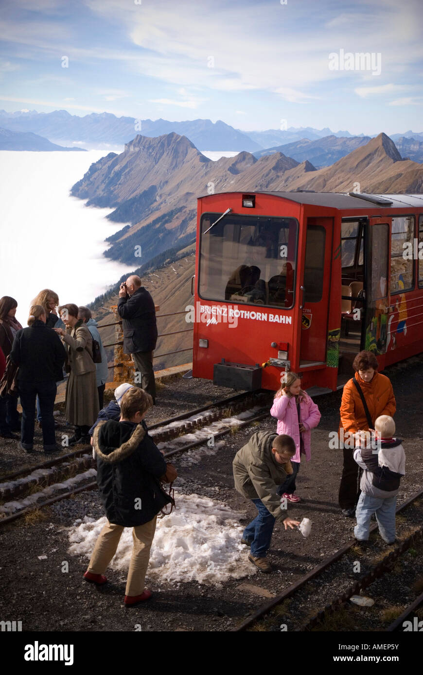 Mountain Train Rothorn Bahn between Brienz and Brienzer Rothorn s peak ...