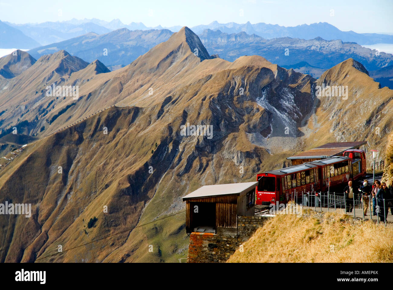 Mountain Train Rothorn Bahn between Brienz and Brienzer Rothorn s peak ...