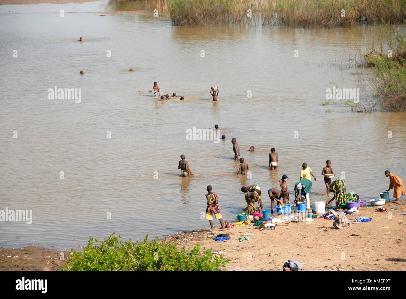 Nigeria Africa November 2007 Kwara .Washing clothes and bathing in ...