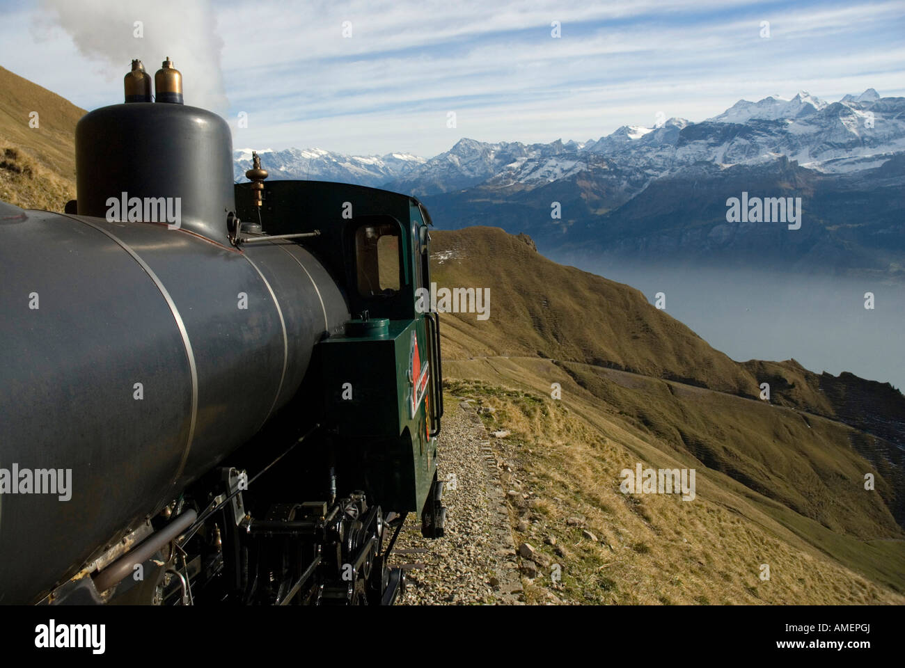 Mountain Train Rothorn Bahn between Brienz and Brienzer Rothorn s peak ...