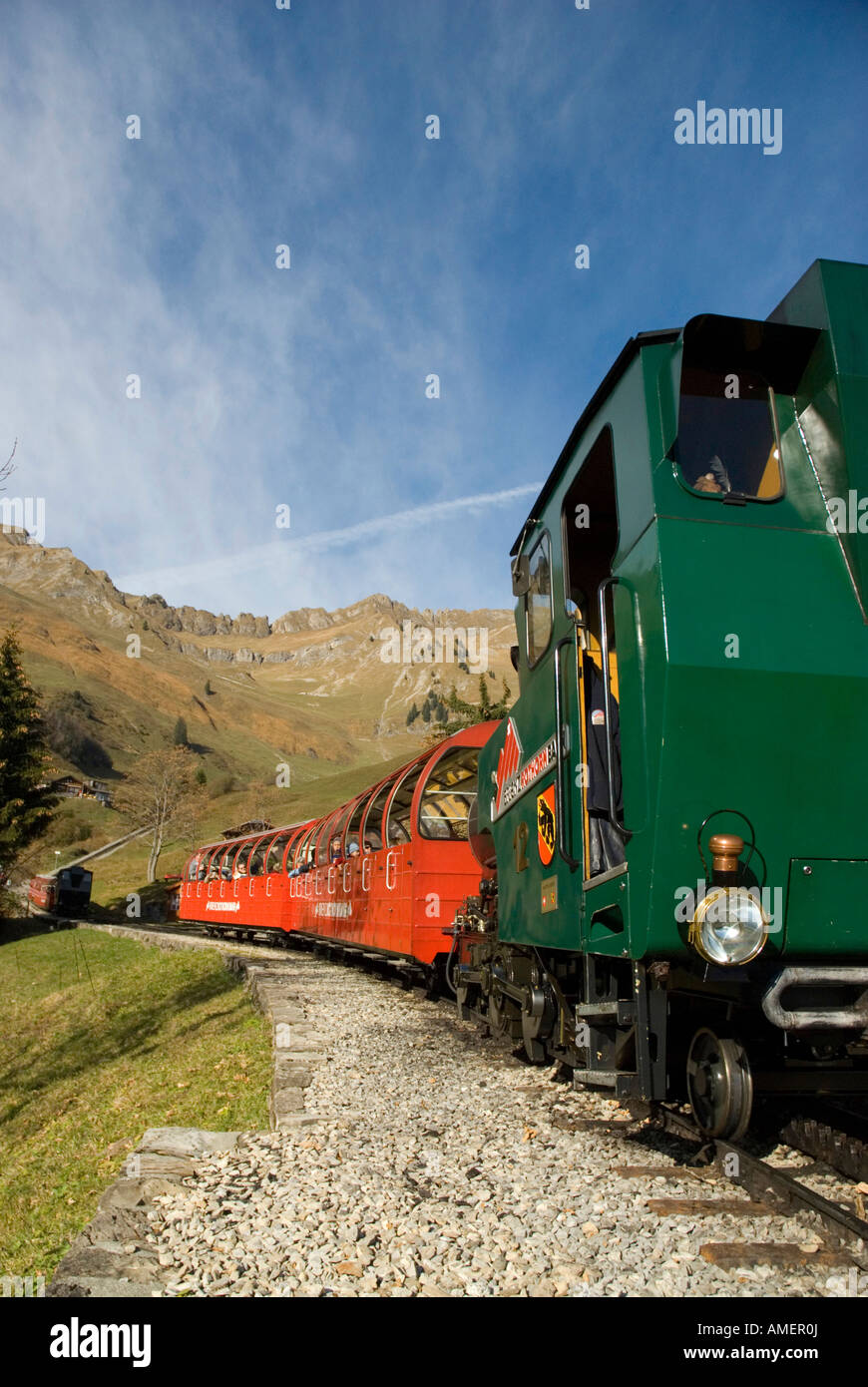Mountain Train Rothorn Bahn between Brienz and Brienzer Rothorn s peak ...