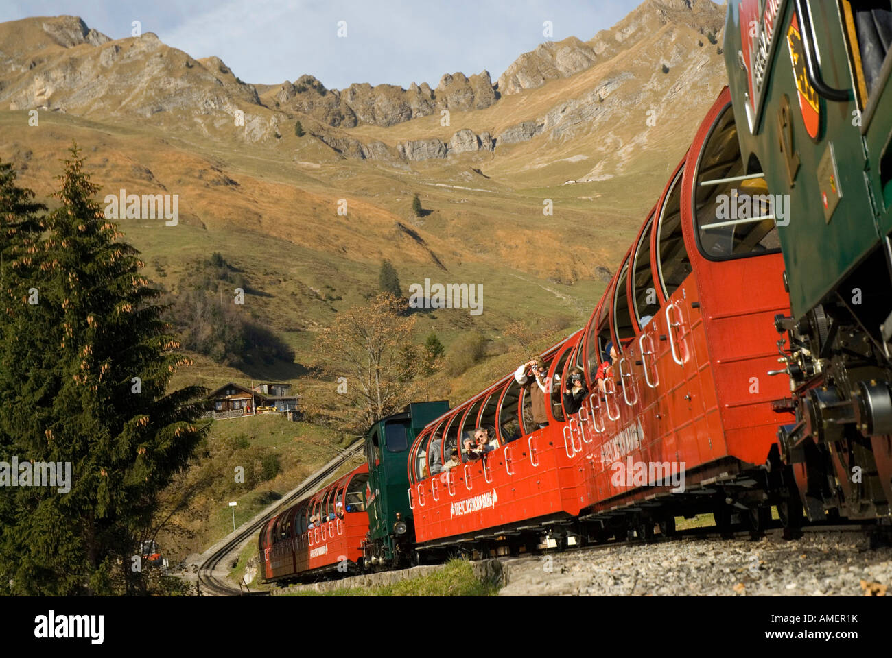 Mountain Train Rothorn Bahn between Brienz and Brienzer Rothorn s peak ...