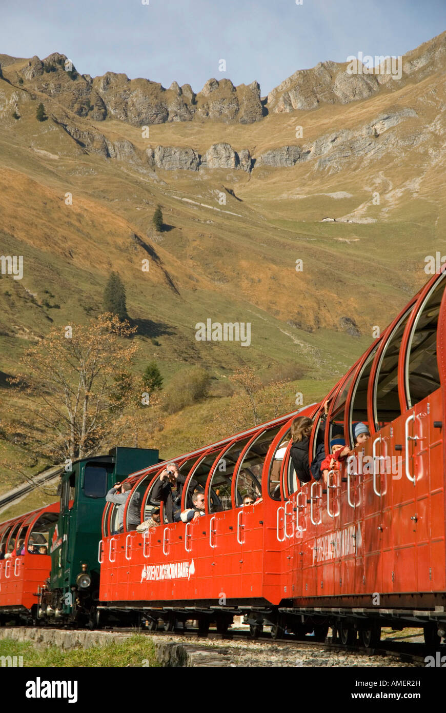 Mountain Train Rothorn Bahn between Brienz and Brienzer Rothorn s peak ...