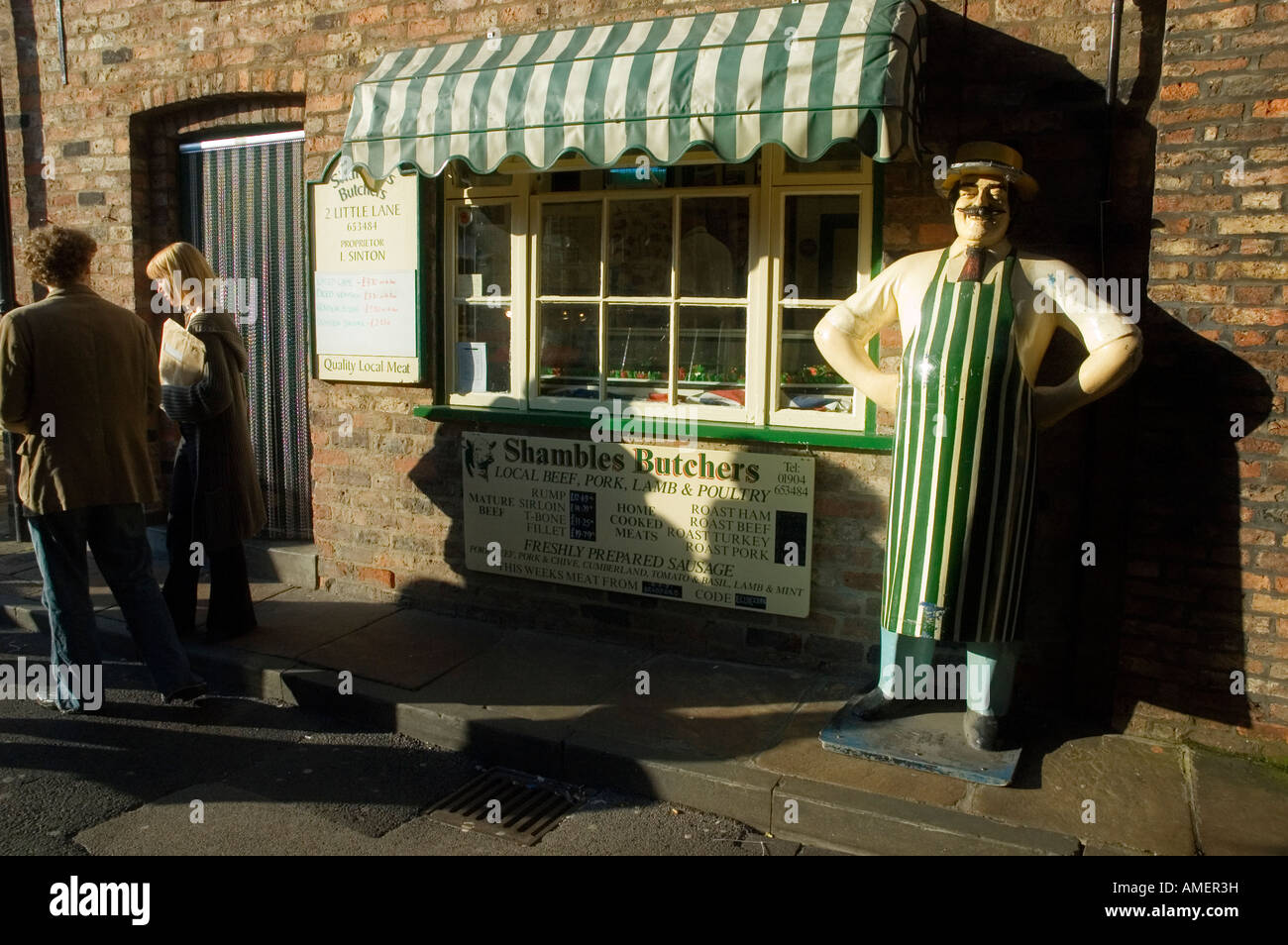 Life size model of a butcher outside the Shambles Butchers York Stock ...