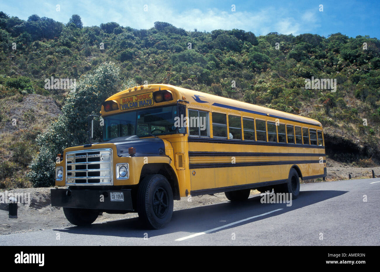 Yellow commuter bus Costa Rica Stock Photo - Alamy
