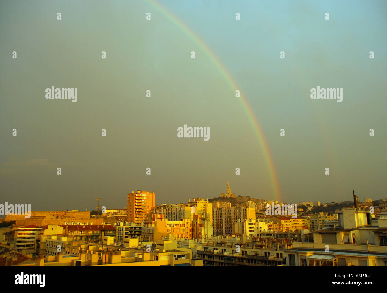 a beautiful rainbow over the marseille skyline france Stock Photo - Alamy