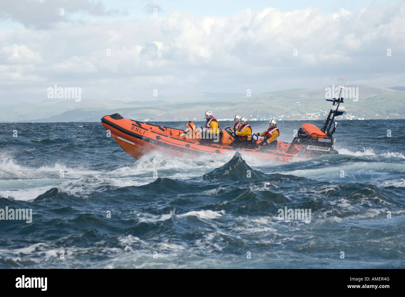 RNLI inshore lifeboat Atlantic 85 class B-822 with a volunteer crew off ...