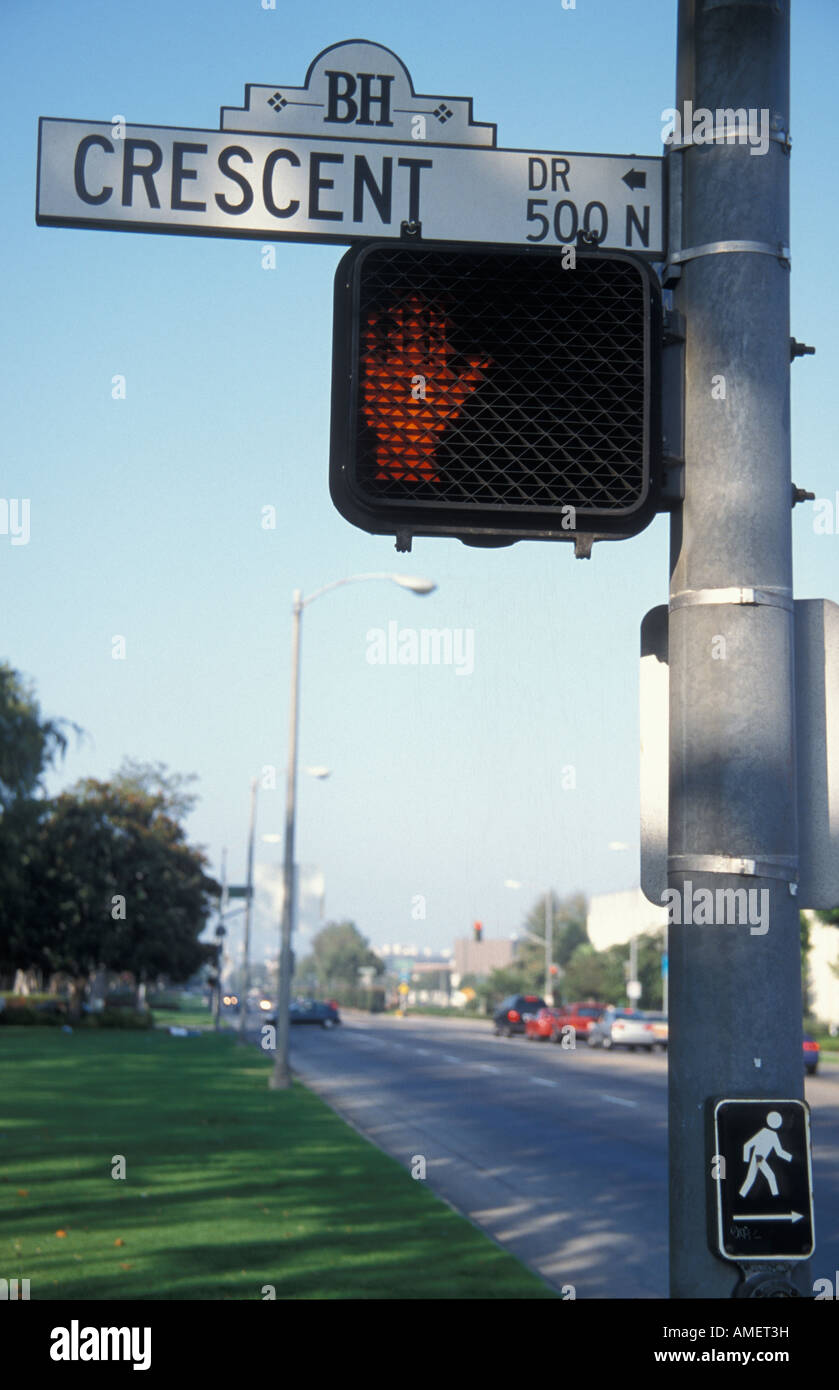 crescent drive street sign and pedestrian crossing in Beverly Hills ...