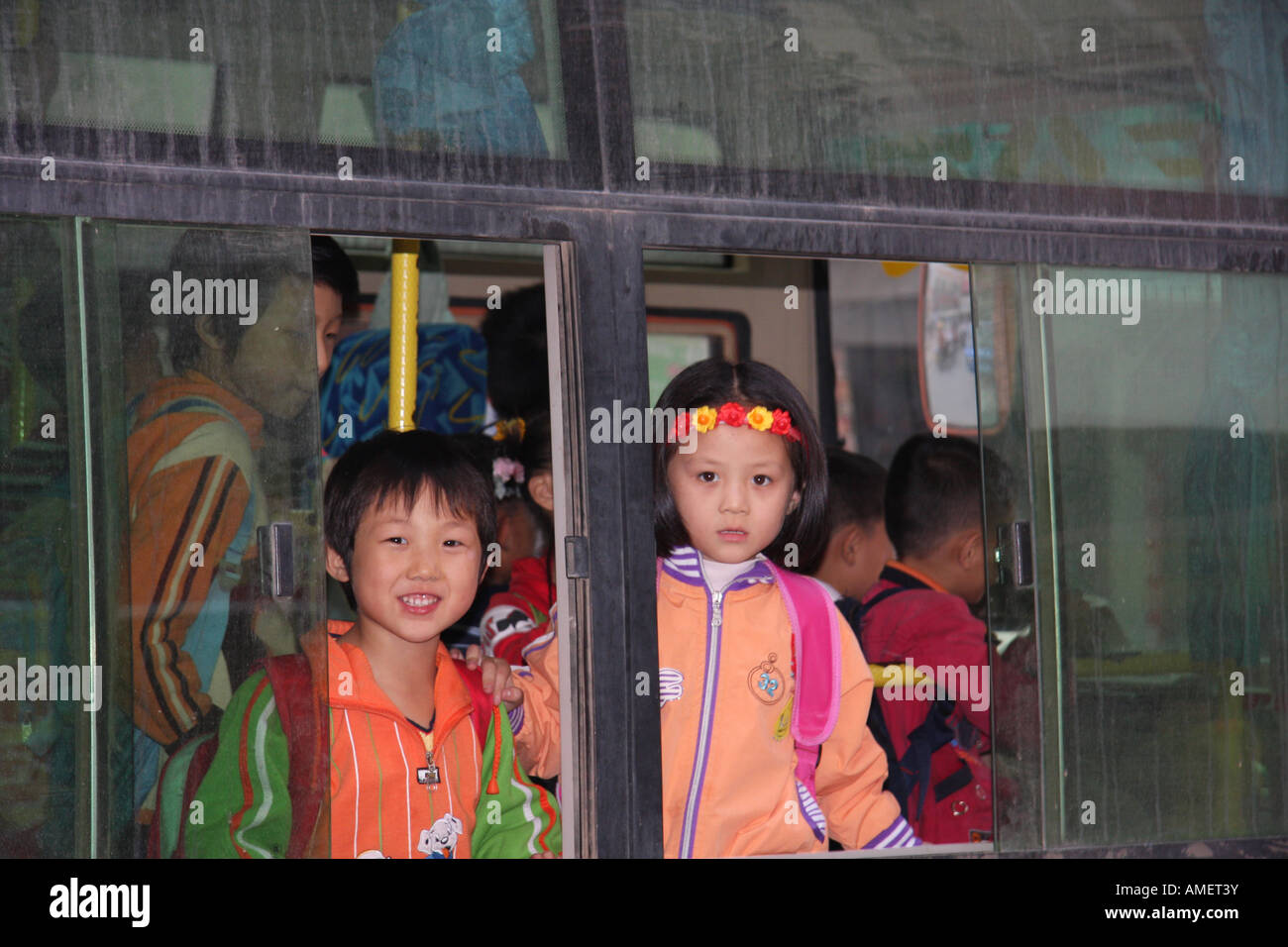 Children on bus in China Stock Photo - Alamy