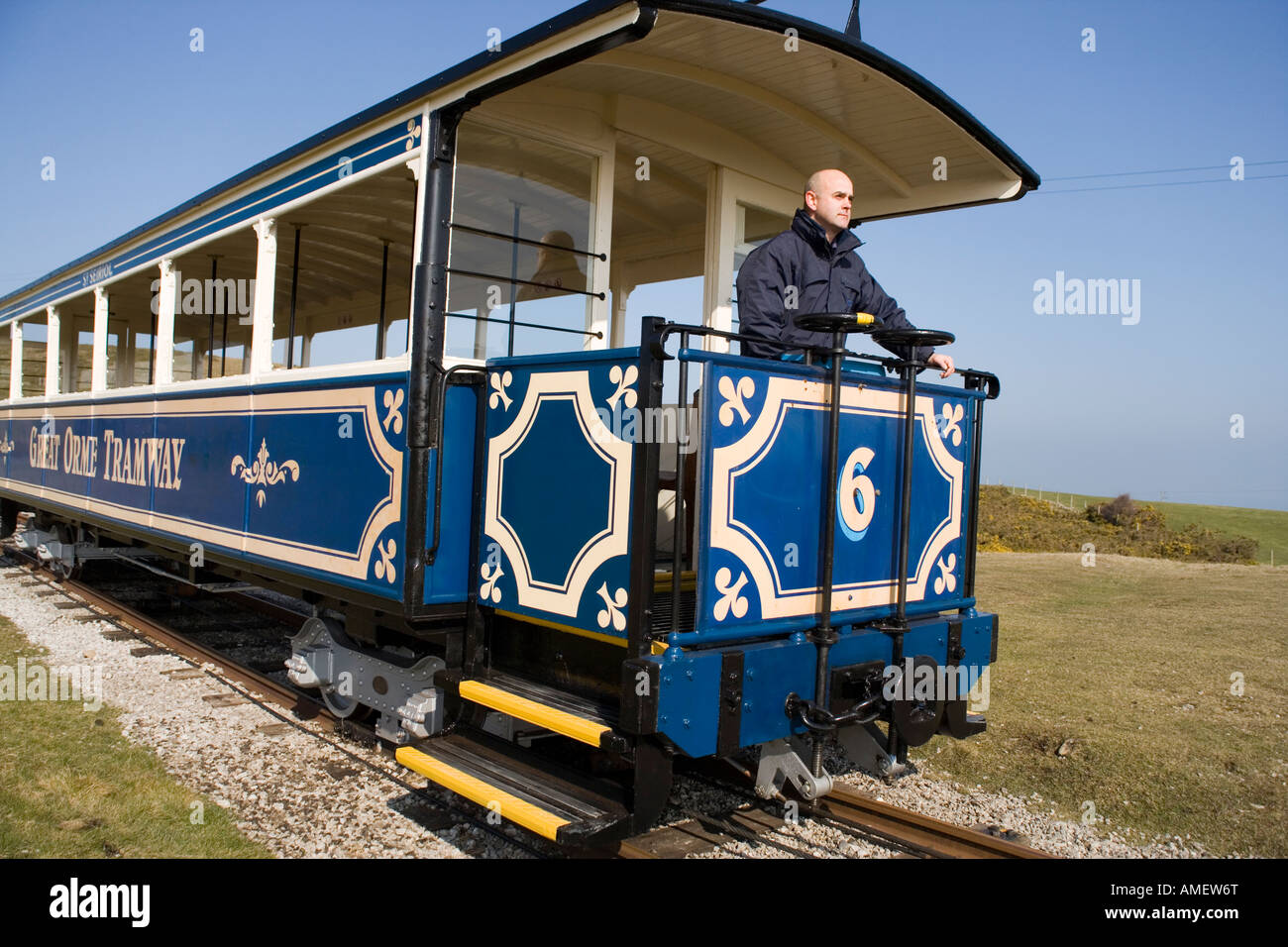 Victorian tram on the route up the Great Orme in Llandudno,North Wales ...