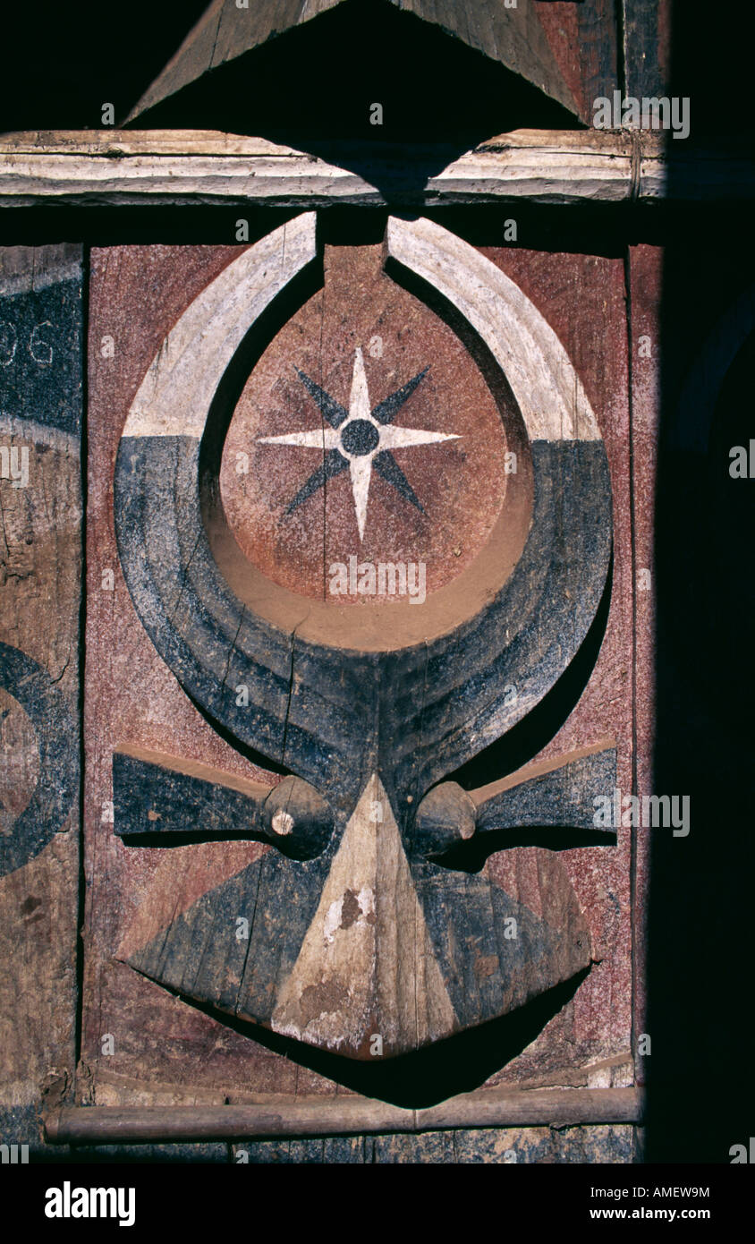 Wooden panel on a traditional tribal house in Kigwema village near ...