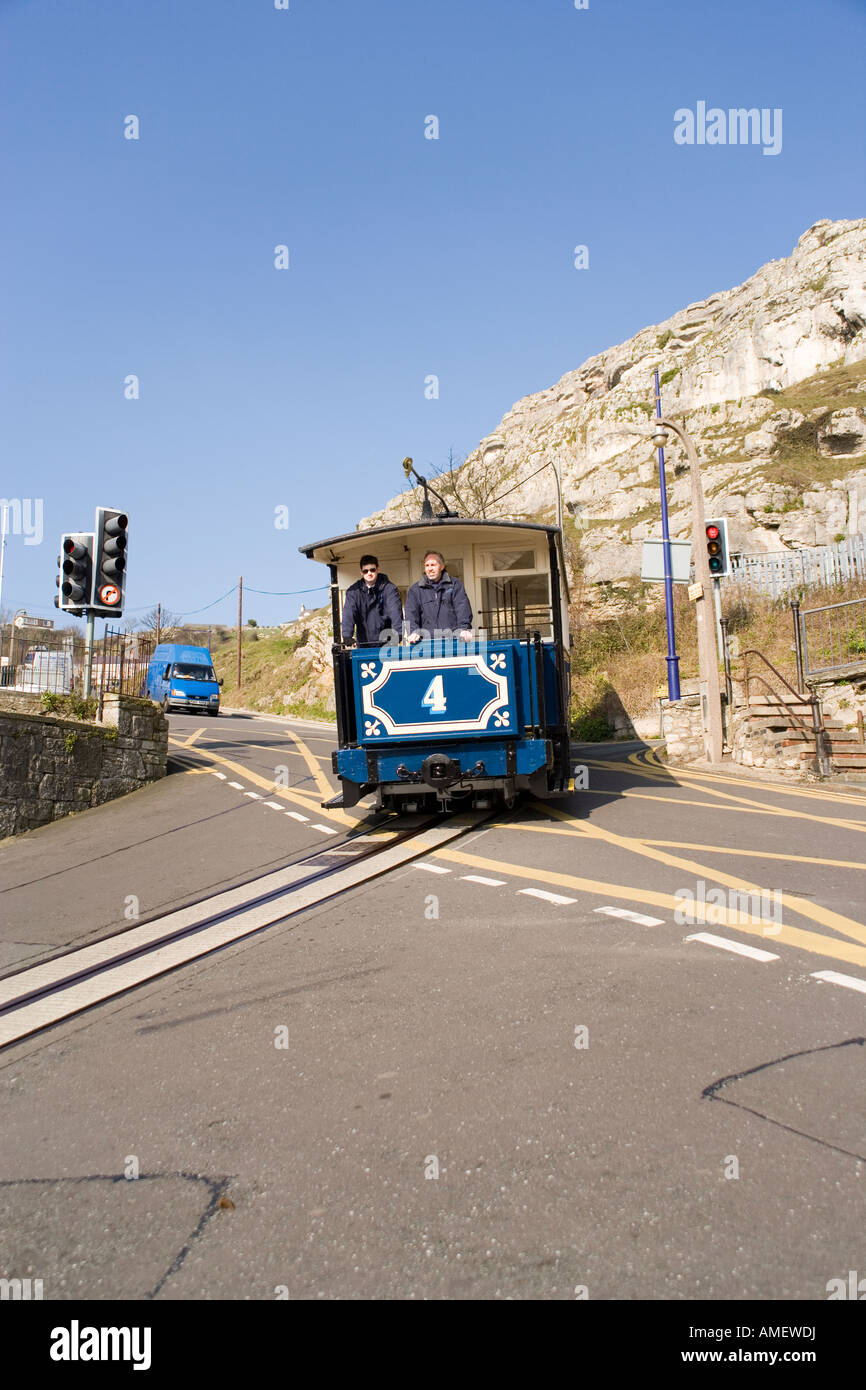 Victorian tram on the route up the Great Orme in Llandudno,North Wales ...