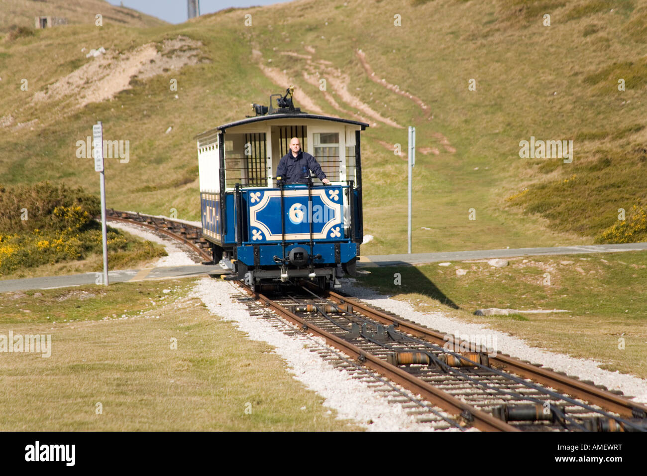 Victorian tram on the route up the Great Orme in Llandudno,North Wales ...