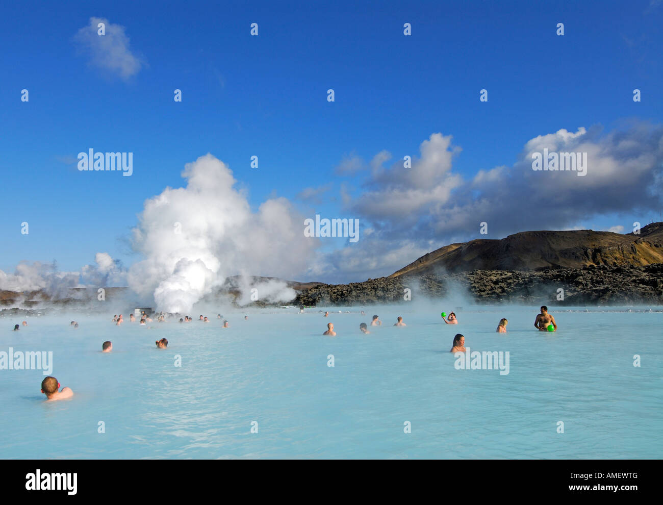 Volcanic landscape and fumes surrounding Blue Lagoon Iceland Stock ...