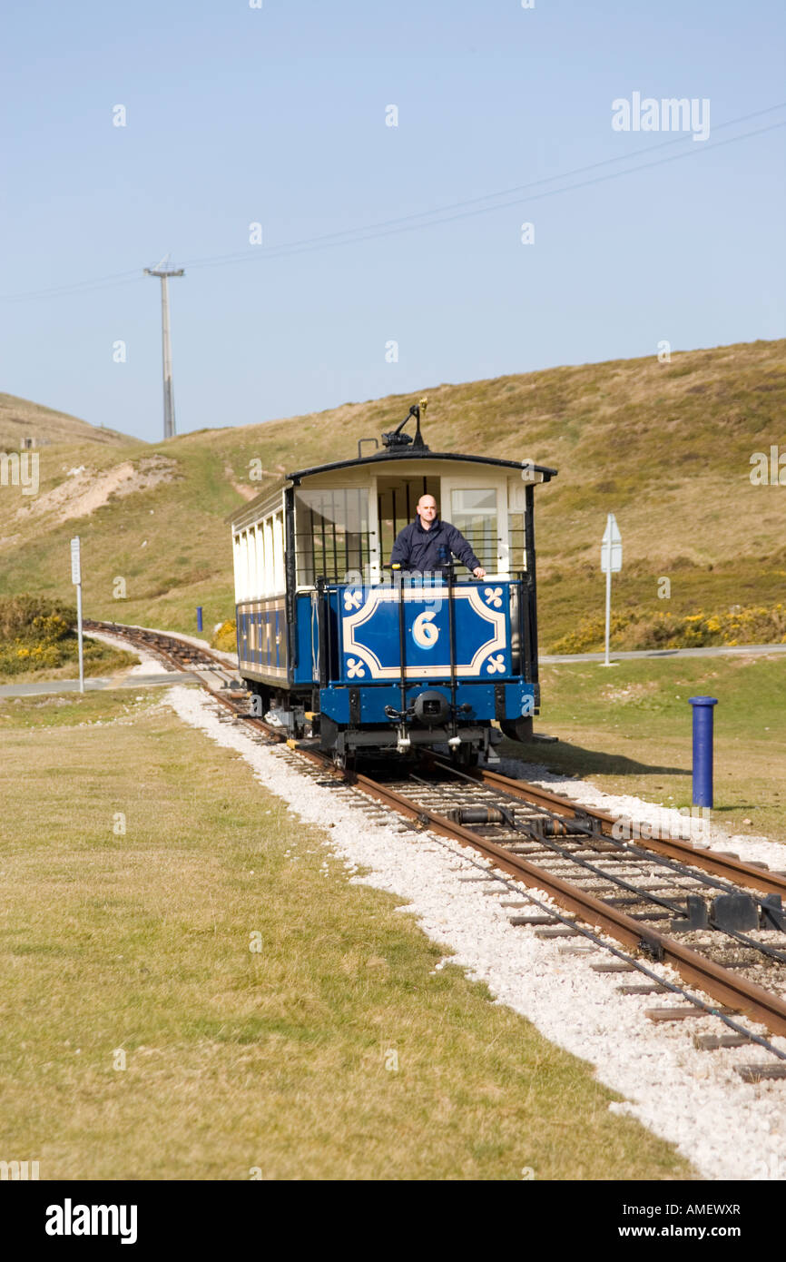 Victorian tram on the route up the Great Orme in Llandudno,North Wales ...