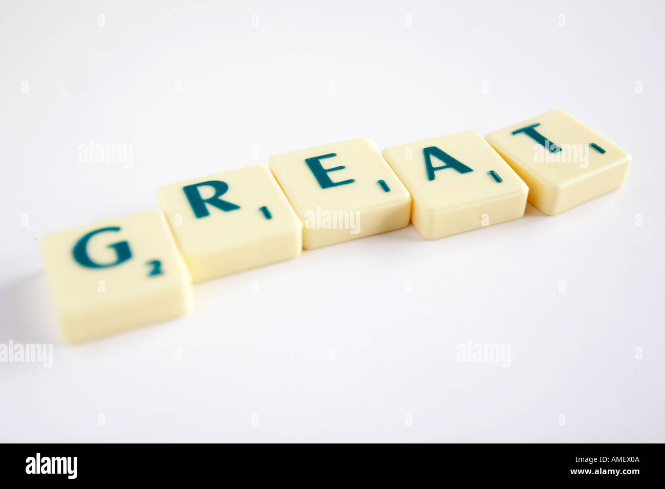 Scrabble letters forming the word Great Stock Photo - Alamy