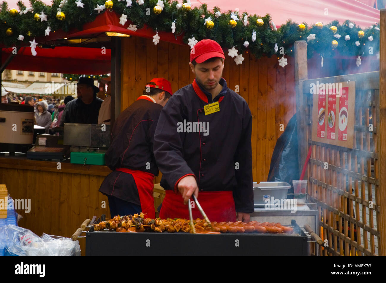 Grilling meat Prague Czech Republic EU Stock Photo - Alamy