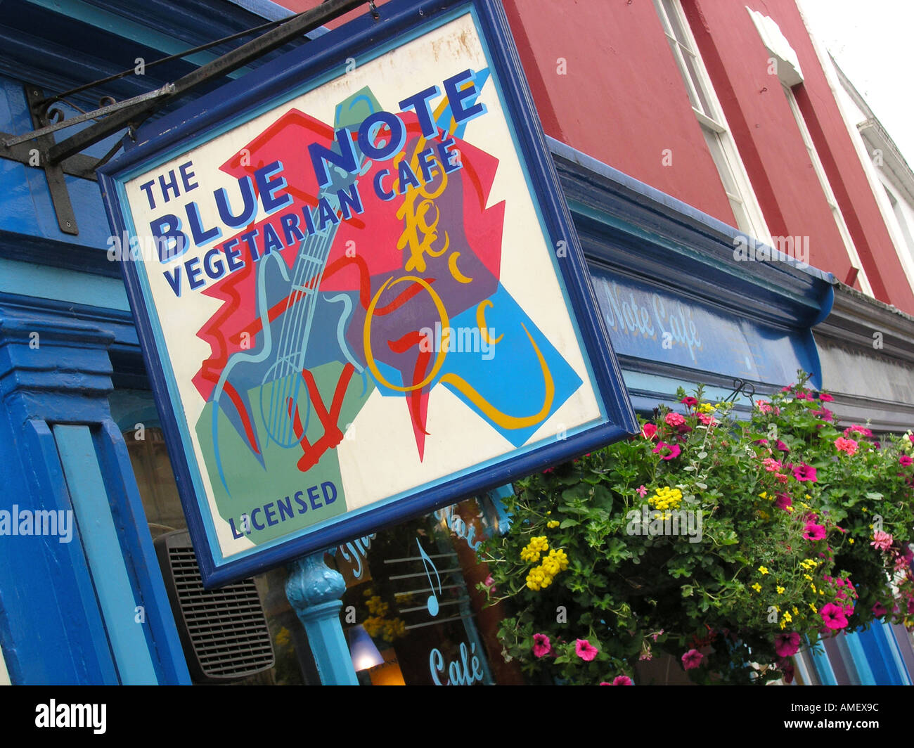 shop sign at The blue Note Cafe Glastonbury town Somerset England Stock ...