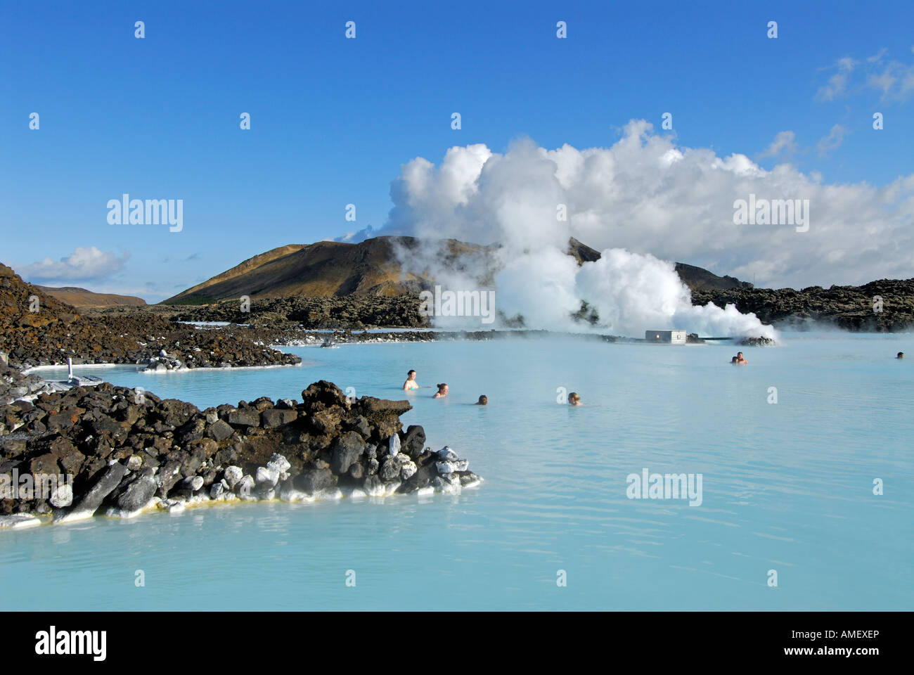 Volcanic landscape and fumes surrounding Blue Lagoon Iceland Stock ...