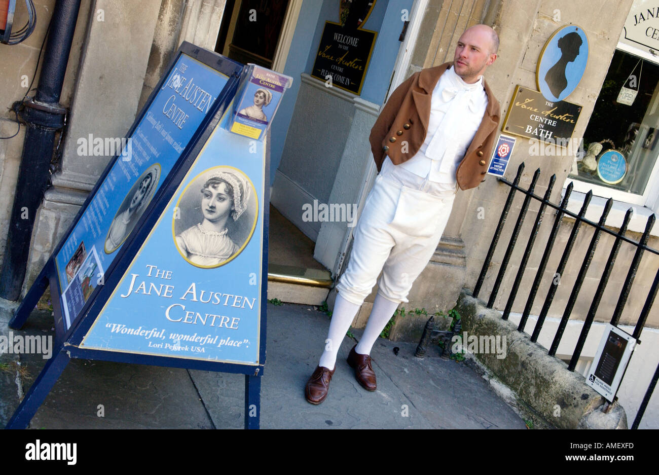 Meeter and greeter in Regency costume outside The Jane Austen Centre in ...