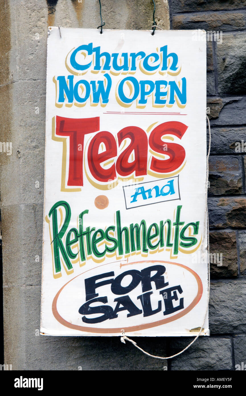 Sign for tea and refreshments outside a Swansea church in the city ...